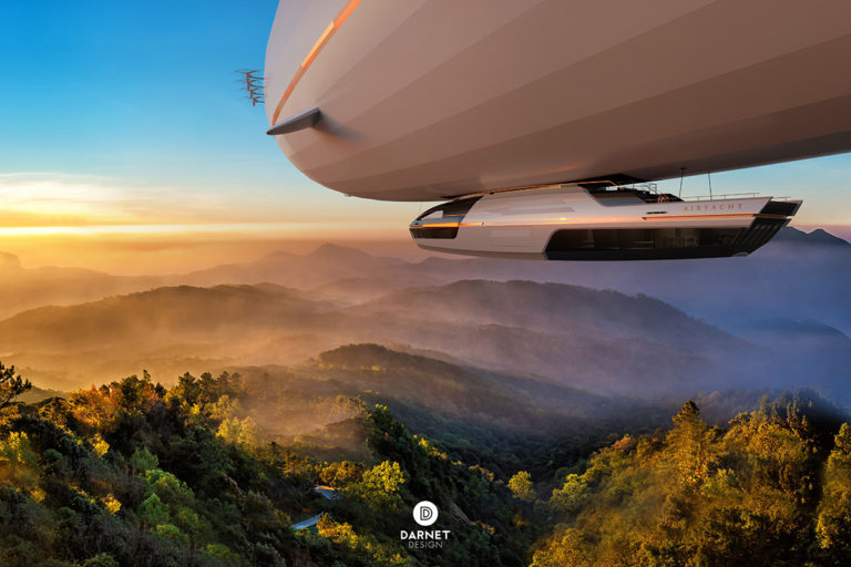 Exzentrisches Hybridkonzept: Schwebende Zeppelin-Yacht mit Whirlpool ...